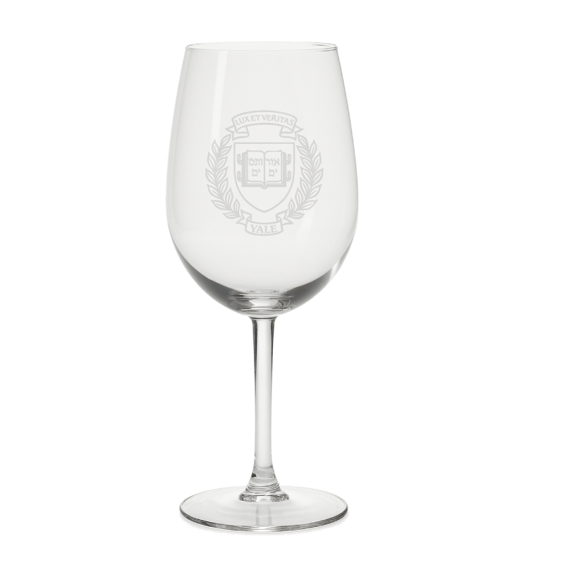 Yale Crest Wine Glass — Yale Bulldog Blue by Campus Customs