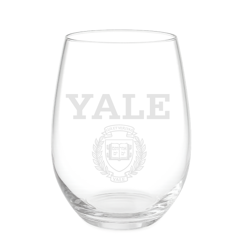 Yale Crest Stemless Wine Glass — Yale Bulldog Blue by Campus Customs