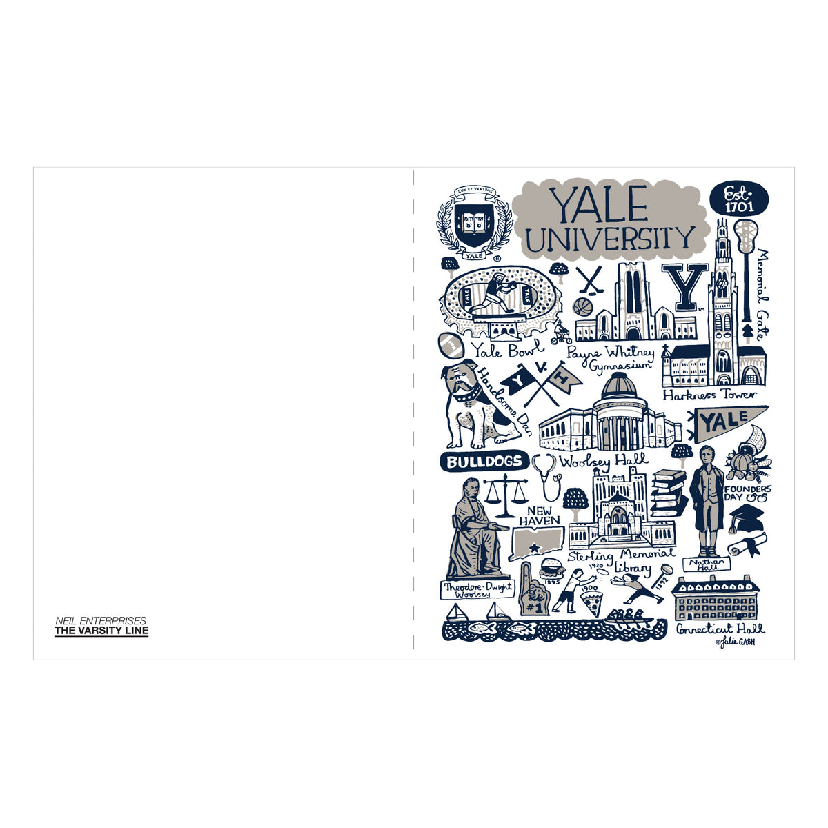 Julia Gash Note Cards — Yale Bulldog Blue by Campus Customs