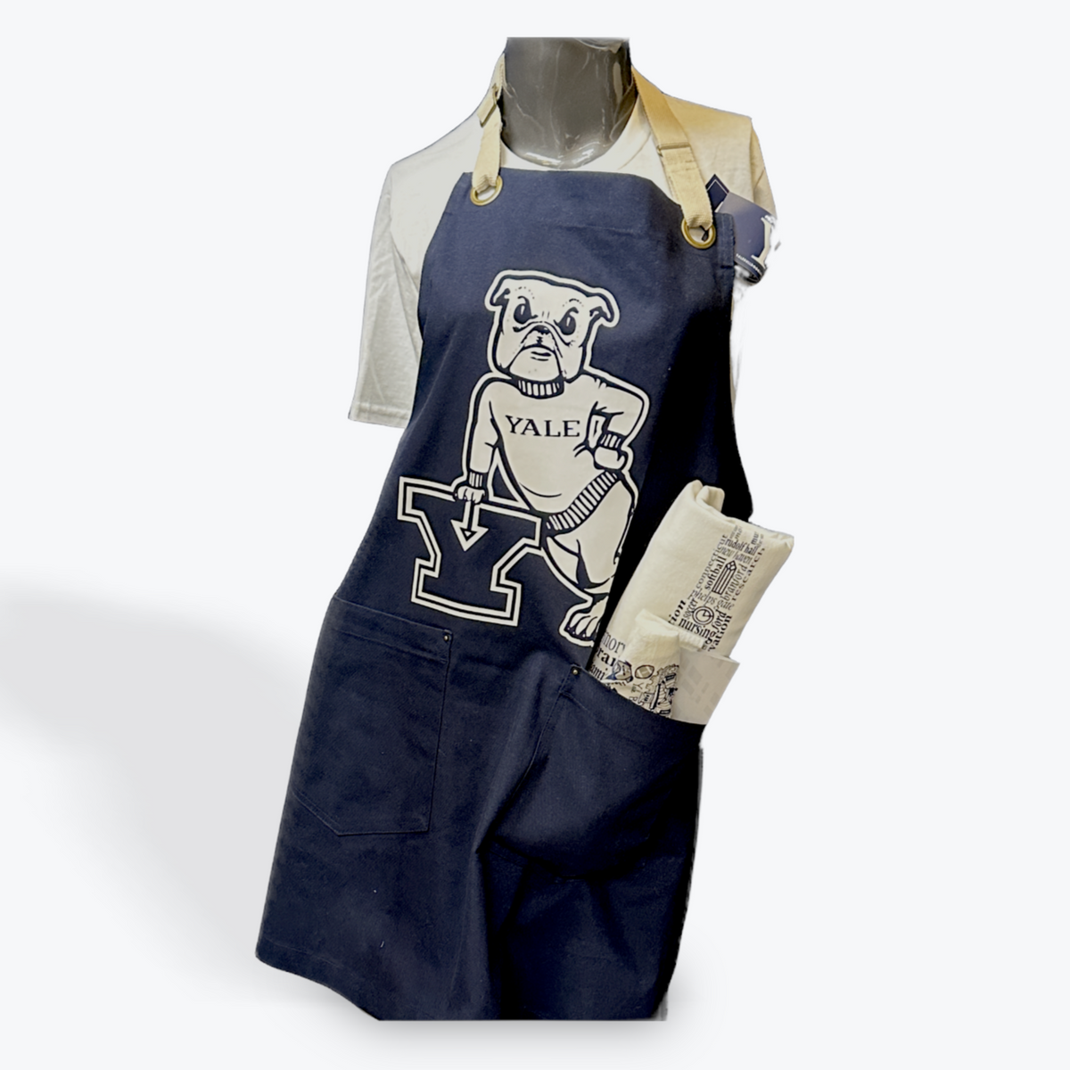 Leaning Bulldog Apron — Yale Bulldog Blue by Campus Customs